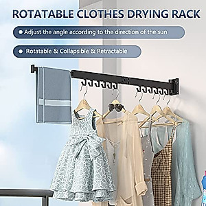 BHeadCat Clothes Laundry Drying Rack Wall Mounted, Retractable Garment Hanger with Hooks, Easy to Install, Strong Load-Bearing, Tri-Collapsible Clothes Dry Rack for Balcony, Bathroom, Bedroom