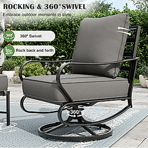 VONZOY Patio Furniture Set 7 Pcs, Metal Outdoor Furniture Patio Set, 3-Seat Sofa, 2 x Swivel Chairs, 2 x Single Chairs, 2 x Ottomans, 5.75" Extra Thick Cushion Outdoor Patio Furniture Set, Grey