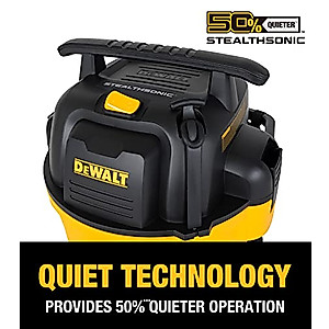 DEWALT 9 Gallon STEALTHSONIC Ultra Quiet Poly Wet/Dry Vacuum, DXV09P-QTA Newest Noise Reduction Vac, Heavy Duty Shop Vacuum for Jobsite/Workshop, Reduce Motor Noise, Yellow