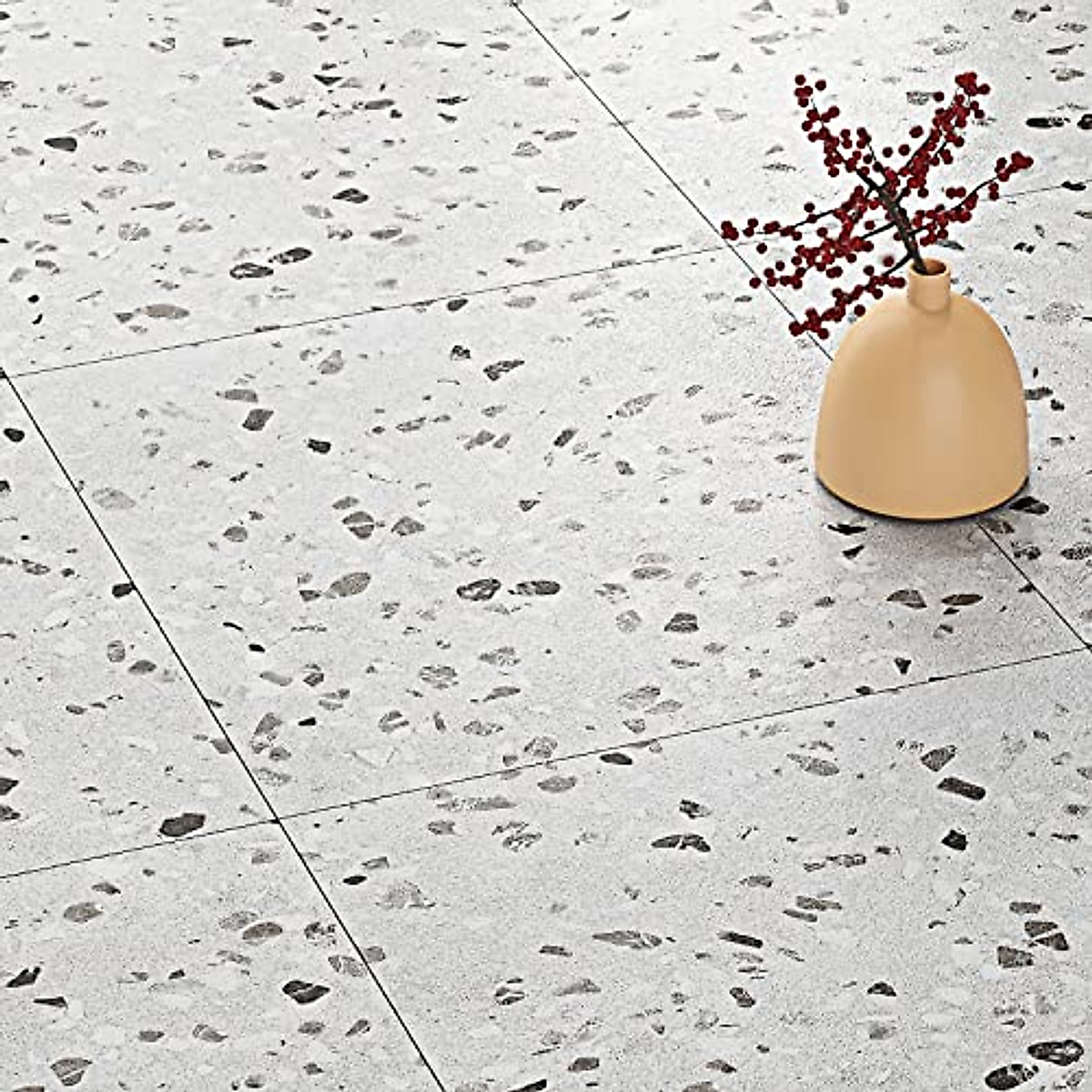 FunStick 30 Pack Peel and Stick Floor Tile Bathroom Flooring 12x12 In Thick Grey Floor Tiles Peel and Stick Waterproof Self Adhesive Terrazzo Vinyl Flooring Tiles for Kitchen Bedroom Laminate Flooring