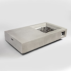 AJ Enjoy 60" Firepit Table for Outside, 50,000 BTU Large Rectangular Concrete Outdoor Firepit Tables, Laval Rocks, Side Handles, Fits 20lb Tank Outside, Grey