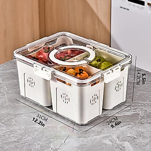 Fridge Storage Containers for Fruits and Vegetables Reusable 4 Removable Basket Fridge Organizers and Storage with Handle Produce Saver Fresh Keeper Bin Basket with Lids & Removable Drain Tray