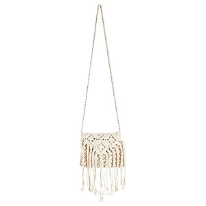 Small Cotton Crochet Purse with Tassel, Hippie Crossbody Bags for Women (White)