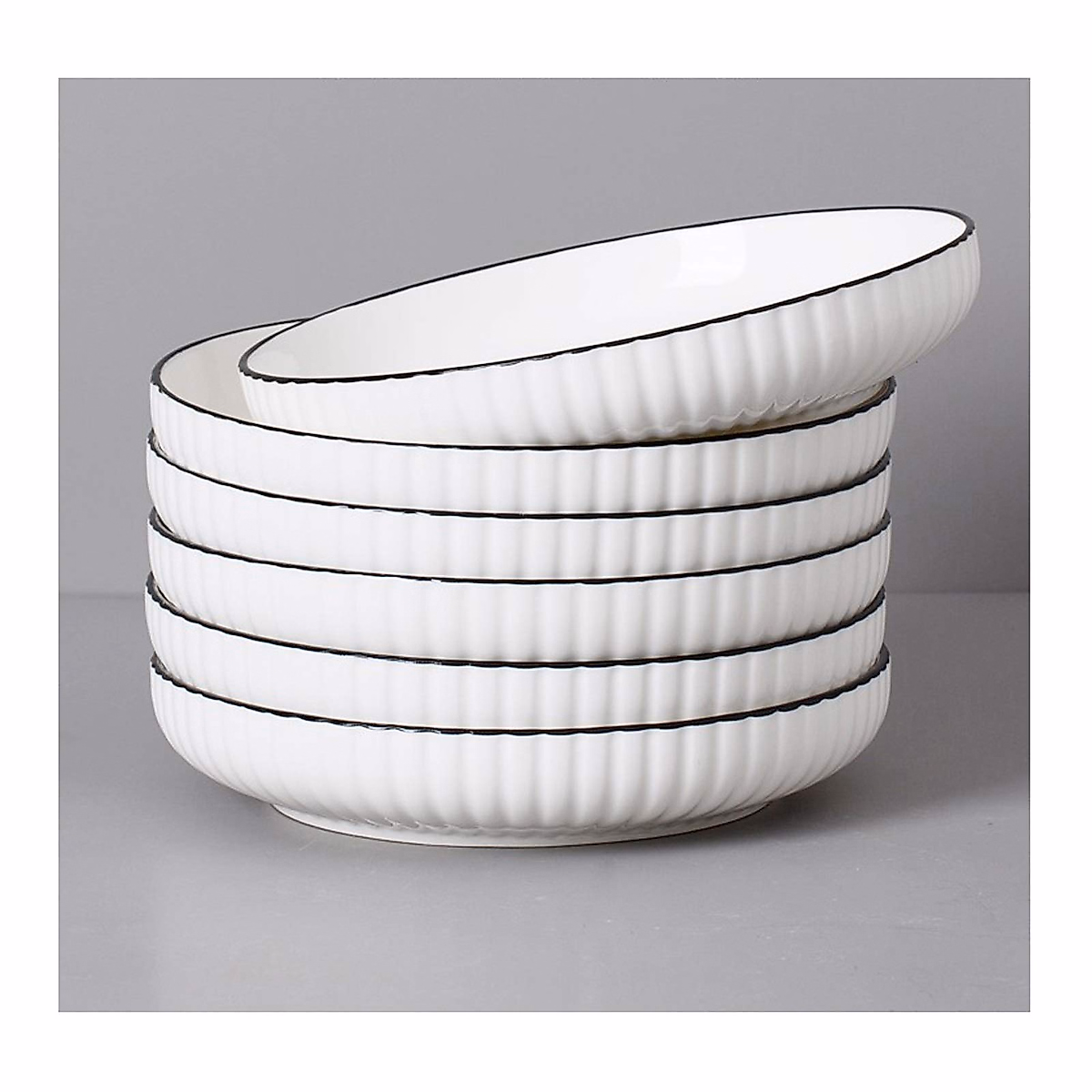 GRFIT Dishes Plates White Dinner Plate Rimmed with Black Line, 7 Inch Round Plate Set, Porcelain Plate Suitable for Pasta, Dessert, Salad Home dining plate