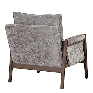 HESIEU Mid Century Modern Office Chair Conference Chair Reception Chair Solid Rubber Wood Frame Velvet Upholstered Reading Chair Armchair Suitable for Living Room, Studio, Office (Grey)