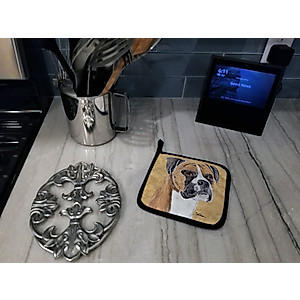 Caroline's Treasures SC9121PTHD Boxer Wipe Your Paws Pair of Pot Holders Kitchen Heat Resistant Pot Holders Sets Oven Hot Pads for Cooking Baking BBQ, 7 1/2 x 7 1/2
