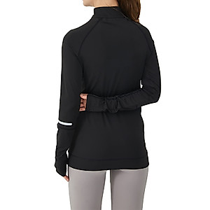 Quarter Zip Pullover Women Athletic Long Sleeve Golf Shirts Workout Shirt Fitted Long Sleeve Thumb Hole Active Wear Tops Black M