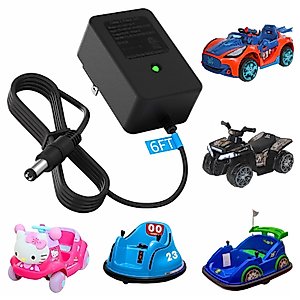 Charger for Kidzone Bumper Car, Flybar, Hello Kitty, Best Choice Products, Kid Trax, Dynacraft, Spider-Man, Toddler, 6V Battery Charger Child Kids Ride On Car Toys, 1.8M, Overheat Protection