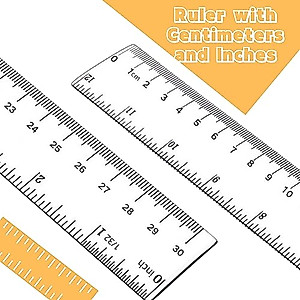 Plastic Ruler, Straight Ruler, 2PCS Clear Acrylic Ruler, 12 Inch Rulers with Centimeters and Inches, Measuring Tools for Student School Office