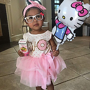 Newborn Baby Girls Pink Striped Tutu Dress First Birthday Skirt Outfits Casual Donut Print Girls Clothes Headband 2Pcs Set (Two Long-Sleeve, 2-3T)