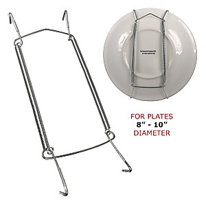 BANBERRY DESIGNS Chrome Vinyl Coated Plate Hanger 8 to 10 Inch - Set of 4 Pcs - Clear Vinyl Sleeves Protect The Plate - Hook and Nail Included