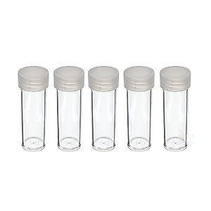 (5) Edgar Marcus Brand Round Clear Plastic (Dime) Size Coin Storage Tube Holders with Screw on Lid