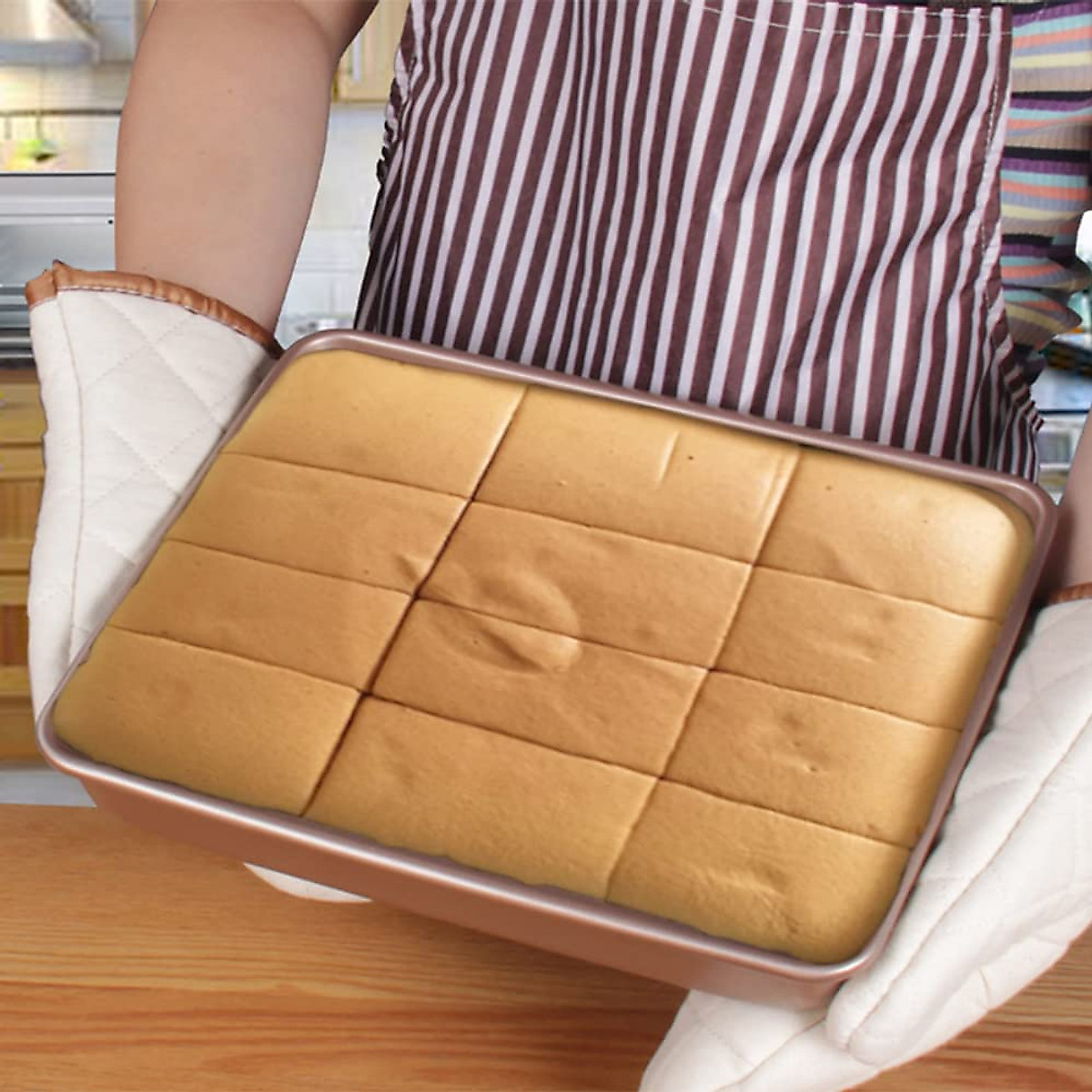 TOPQINFENGYUE Rectangle Cake Baking Pan Nonstick Rectangle Baking Pan Cookies Bakeware for home kitchen Oven baking cakes Gold Premium & Dishwasher Safe