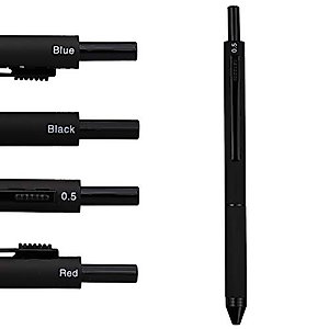 DUNBONG 4 in 1 Multicolor pen, Metal Cased Multifunction Pen, 0.5mm Mechanical Pencil, Red Ball Pen, Blue Ball Pen and Black Ball Pen, 1-Count (Black)