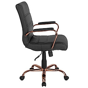 Flash Furniture Whitney Mid-Back Swivel LeatherSoft Desk Chair with Padded Seat and Armrests, Adjustable Height Padded LeatherSoft Office Chair, Black/Rose Gold