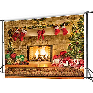 CYLYH 10x8ft Christmas Photography Backdrops Child Christmas Fireplace Decoration Background for PhotoChristmas Party Background D087