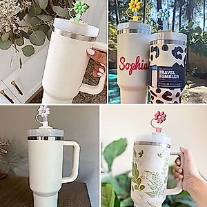 AIERSA Straw Cover for Stanley Cup,8Pcs Flower Straw Covers Compatible with Stanley 30&40oz and Simple Modern with Handle Tumbler with Handle,Silicone Straw Topper Caps for Stanley Cups Accessories