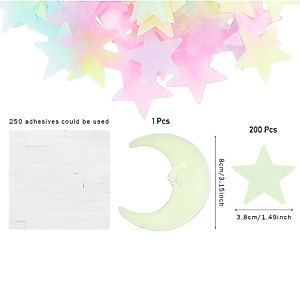 ORIJOYNA 201 Count Glow in The Dark Stars with Bonus Moon - Luminous Decor Ceiling Wall Stickers - for Kids and Toddler Room Decorations Wall Murals