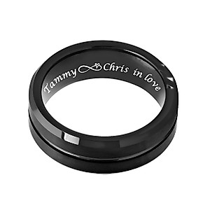 Personalized Black Matte Striped Tungsten Ring Custom Engraved Free - 7mm Black Wedding Band - Ships from USA