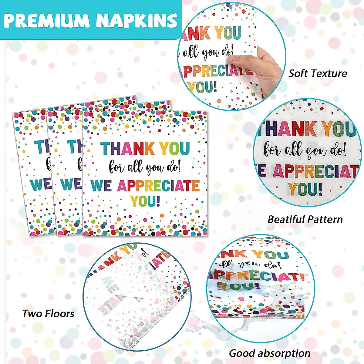 96Pcs We Appreciate You Plates and Napkins Thank You for All You Do Party Decorations Polka Dot Appreciation Paper Plates for Teachers Employee Staff Pastor Volunteer Appreciation Week Decor Serve 24