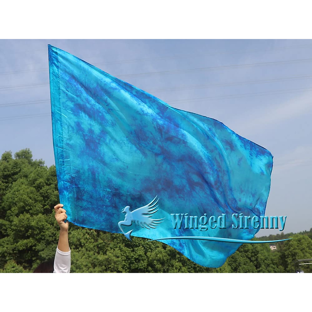Winged Sirenny Porphetic Praise Dance Worship Flex Flags, 50" Rectangular Dance Ministry Streamer (Blue Moon)