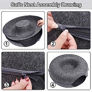 Bininl Cat Tunnel,Peekaboo Cat Cave Bed for Indoor Cats,Cat Donut Tunnel for Pet Cat House,Detachable Round Cat Felt & Washable Interior Cat Play Tunnel(24 Inch, Dark Grey)