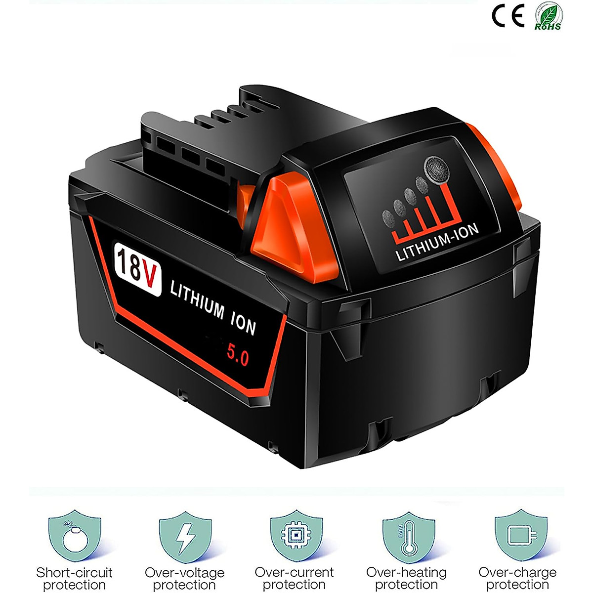 2PACKS 5.0Ah Lithium Battery Replace for Milwaukee M18 Battery 48-11-1850 Cordless Power Tools Batteries and Battery Charger for N14-N18 Charger