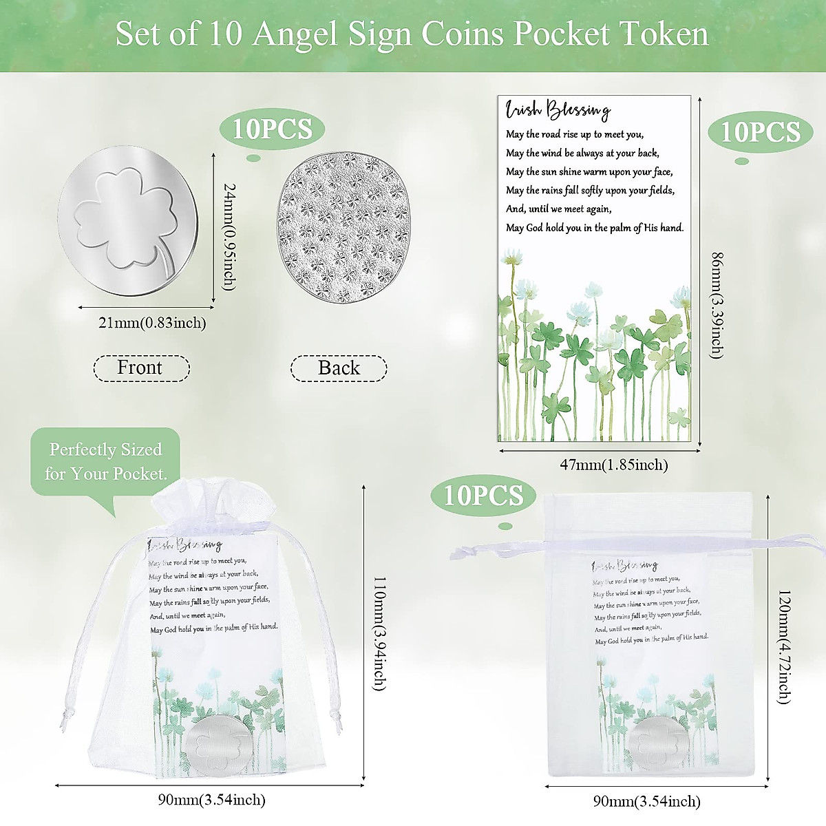 Fumete 30 Sets St Patricks Day Gifts Good Luck Pocket Tokens Irish Lucky Four Leaf Clover Coins with Blessing Cards and Bags Lucky Pocket Token for Family Friends Employee Coworkers Gifts(30 Pcs)