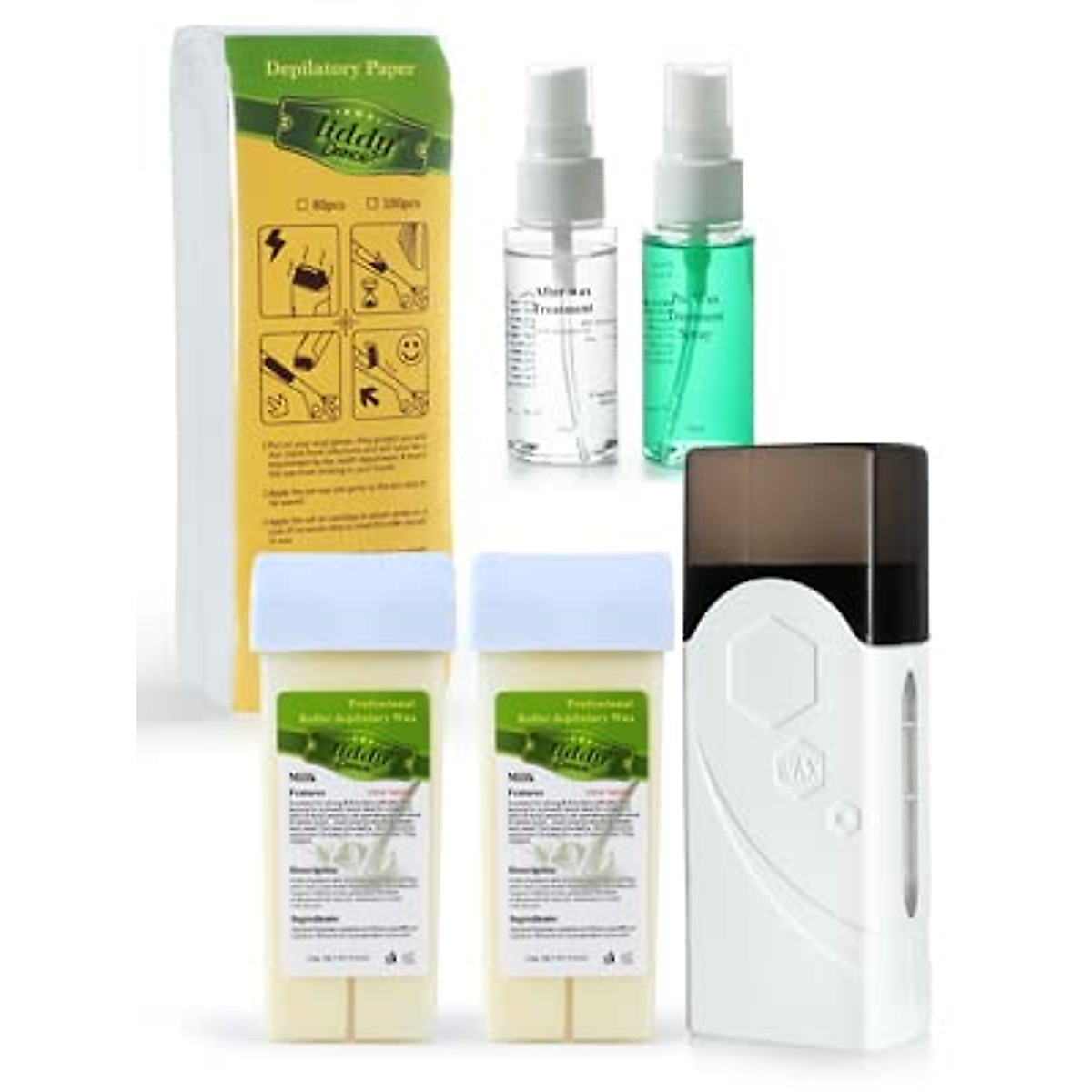 Roller Waxing Kit for Sensitive Skin, Milk roll on wax cartridge warmer for arms, legs and larger areas of the body hair removal, at home waxing kit for women and men