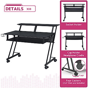 Acme Suitor Wooden Top Music Recording Studio Desk with Keyboard Tray in Black