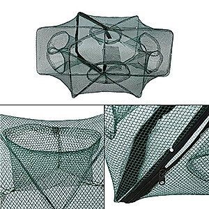 Automatic Fishing Trap Net Nylon Foldable Fishing Bait Trap Fishing Gear for Crab Minnow Shrimp(6 Hole)