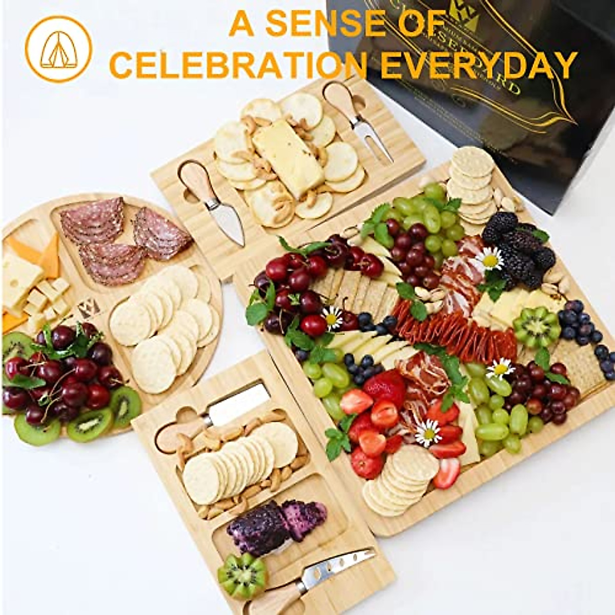 Vestaware Charcuterie Boards Gift Set, Large Charcuterie Board Set with Round Fruit Plate, Cheese Boards Charcuterie Boards - Wedding Gifts for Couple, Bridal Shower Gift, House Warming Gifts New Home