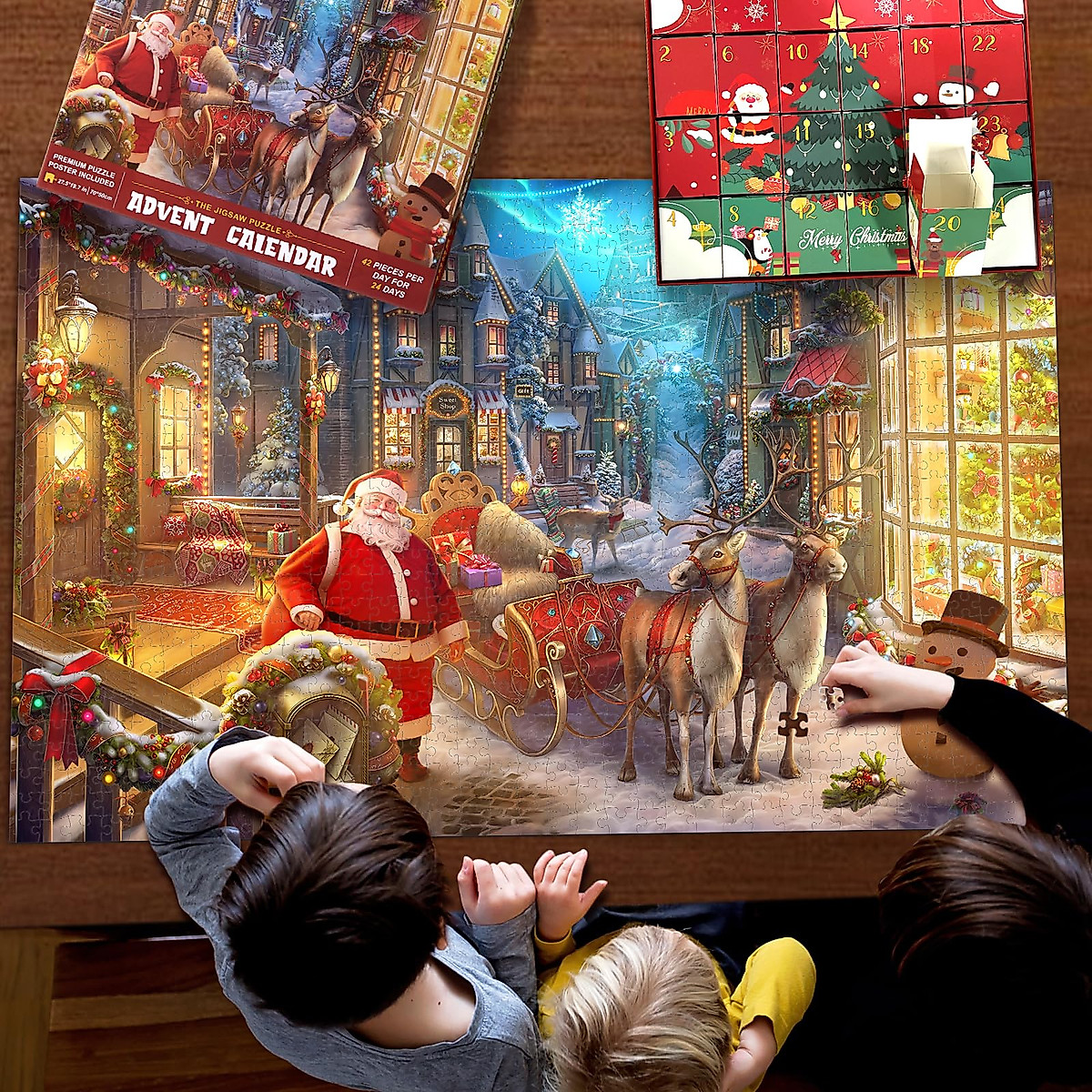 Jigsaw Puzzle Advent Calendar 2024 for Kids and Adults- 1008 Pieces Puzzle 24 Days Christmas Countdown Calendar - Family Game Christmas Gifts for Kids Adults - Polar Christmas Eve(27.56 x 19.68 Inch)