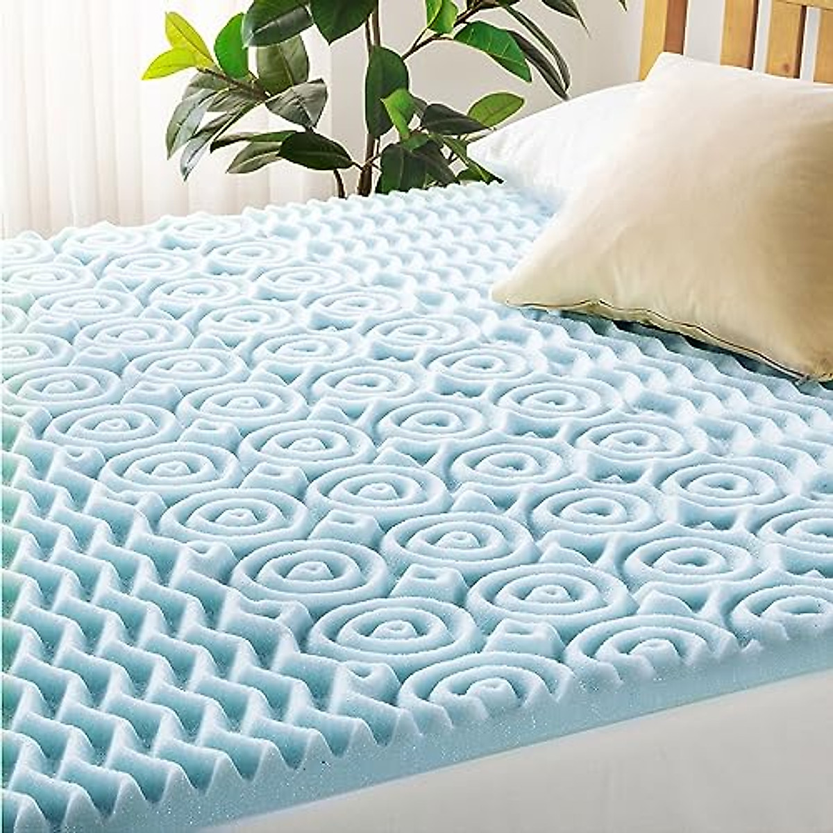 Mellow 2 Inch 5-Zone Memory Foam Mattress Topper, Cooling Gel Infusion, Full, Blue