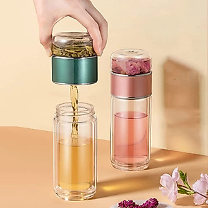 Aurfedes Double glazed water bottle - with tea infuser - tea cup lid for green or iced tea cold brew coffee cup or hot or cold water travel bottle (1PCSSS)