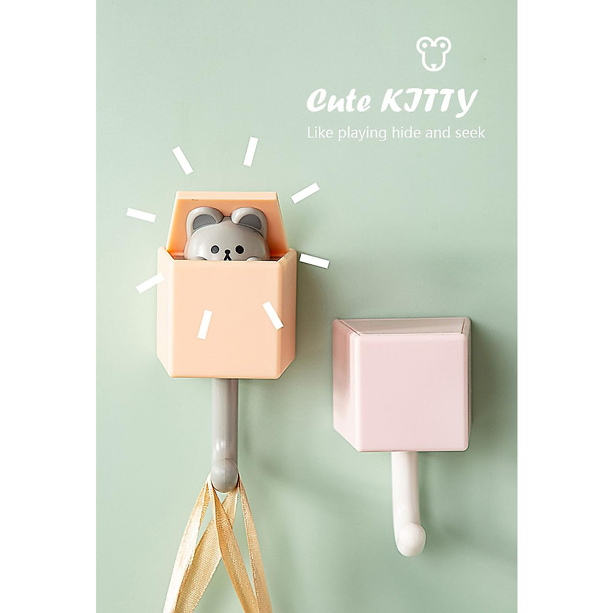 NiceForU Cute Cat Wall Hooks, Wall Mounted Coat Hook Adhesive or Nail for Dual use, Decorate Non Slip Space Saving (Pack of 6)