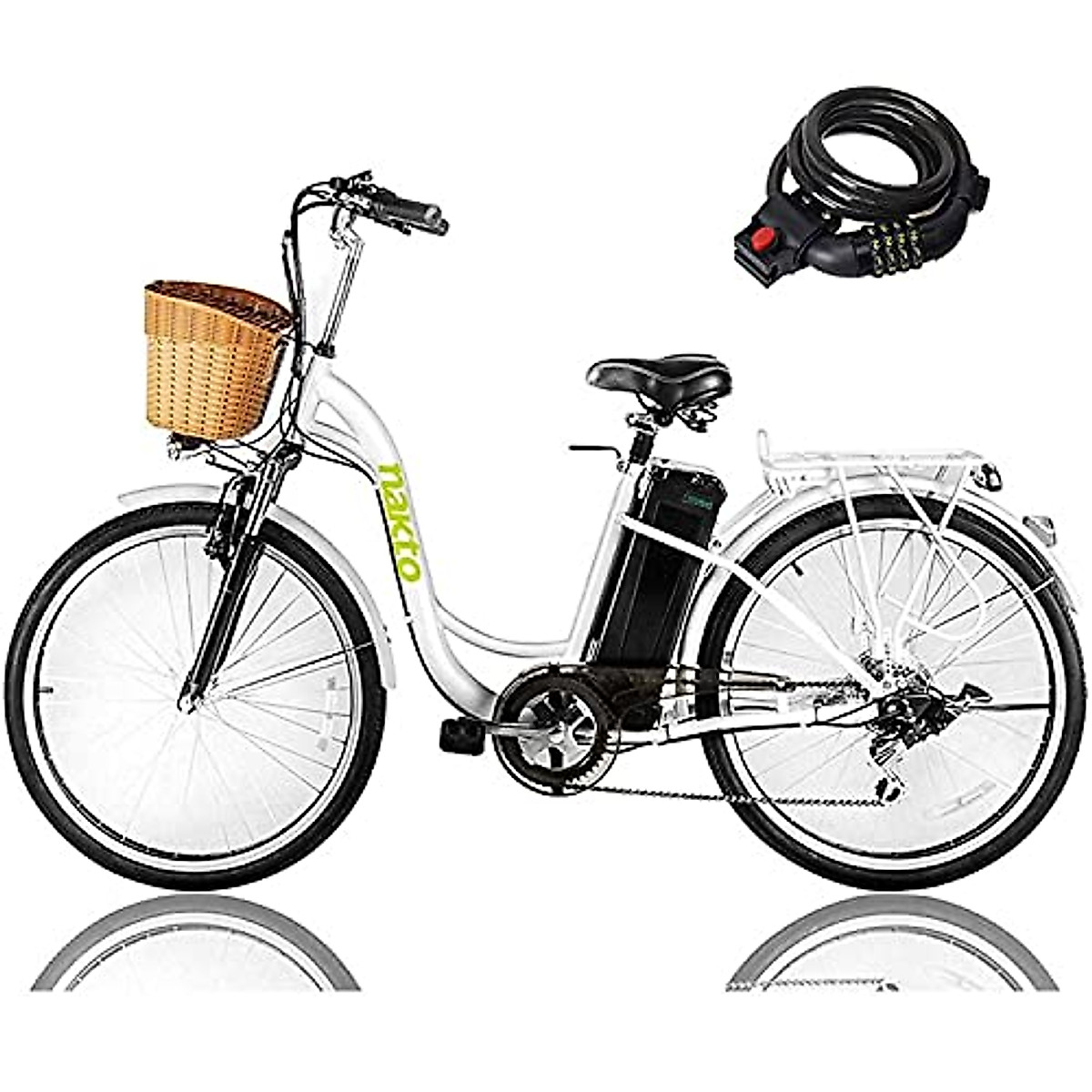 NAKTO Electric Bicycle Cargo Electric Bike for Adult 26" Sporting Shimano 6 Speed Gear Step Thru EBike 25MPH 25-30Miles Removable Waterproof Large Capacity 36V10A Lithium Battery & Pedal Assist