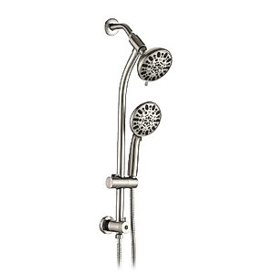 UCLIMAA High Pressure 48-Settings Shower Head with Handheld Shower,Drill-Free 3-Way Diverter for Easy Reach,Adjustable Height Slide Bar Dual Shower Head Combo Set - Brushed Nickel