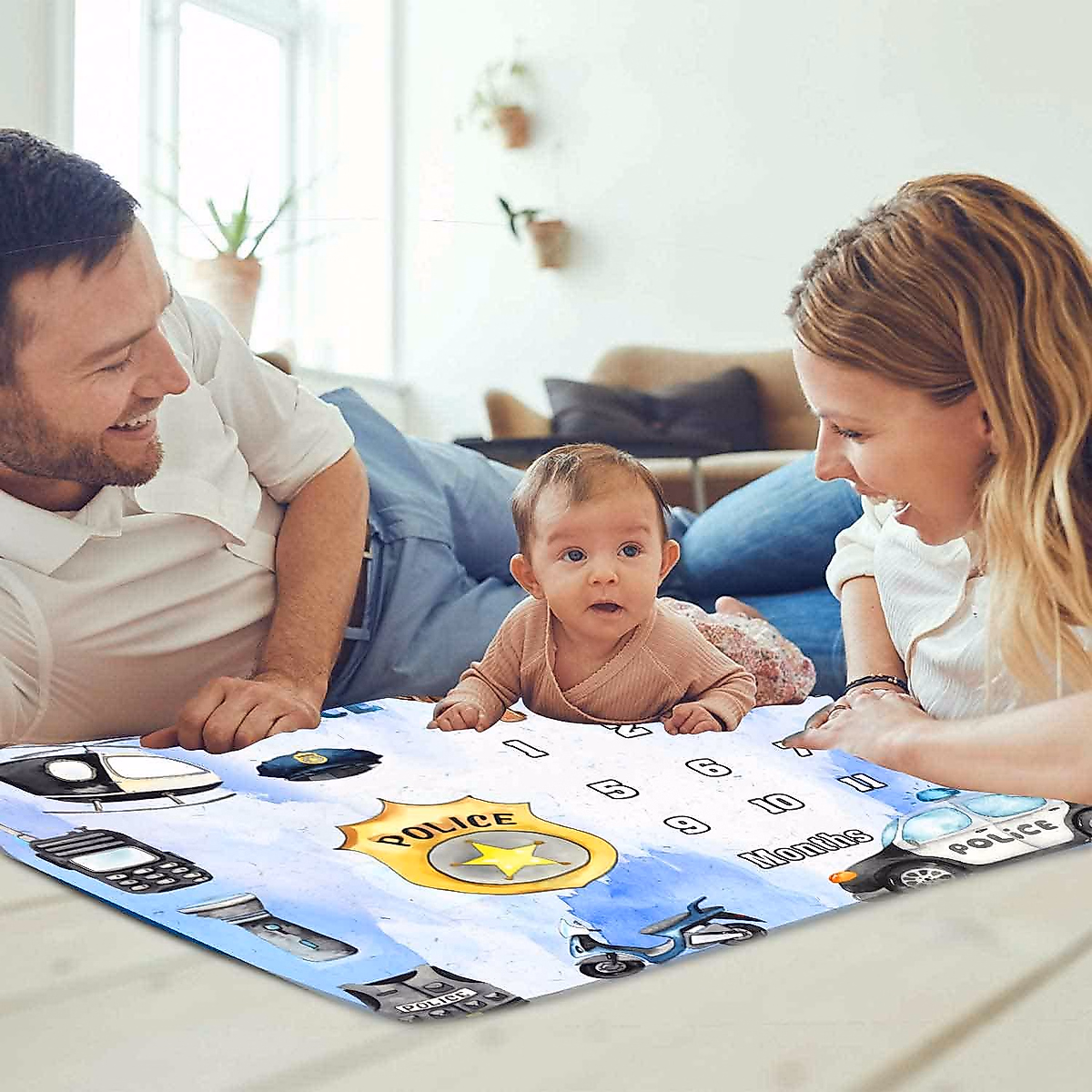 LUCKBTY Month Baby Milestone Blanket for Boy or Girl, Personalized Newborn Monthly Blanket for Pictures | Gun Police Theme Photography Blanket 48"x40" BTQQLU6