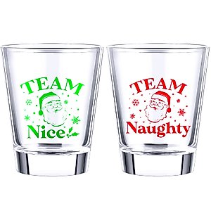 Hotop 2 Pcs Christmas Shot Glasses Funny Christmas Naughty Nice Novelty Glass Set Holiday Drinking Glasses1.5 oz Espresso Shot