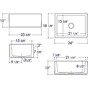 ALFI brand AB2418SB-W Smooth Thick Wall Fireclay Single Bowl Farm Sink, 24", White
