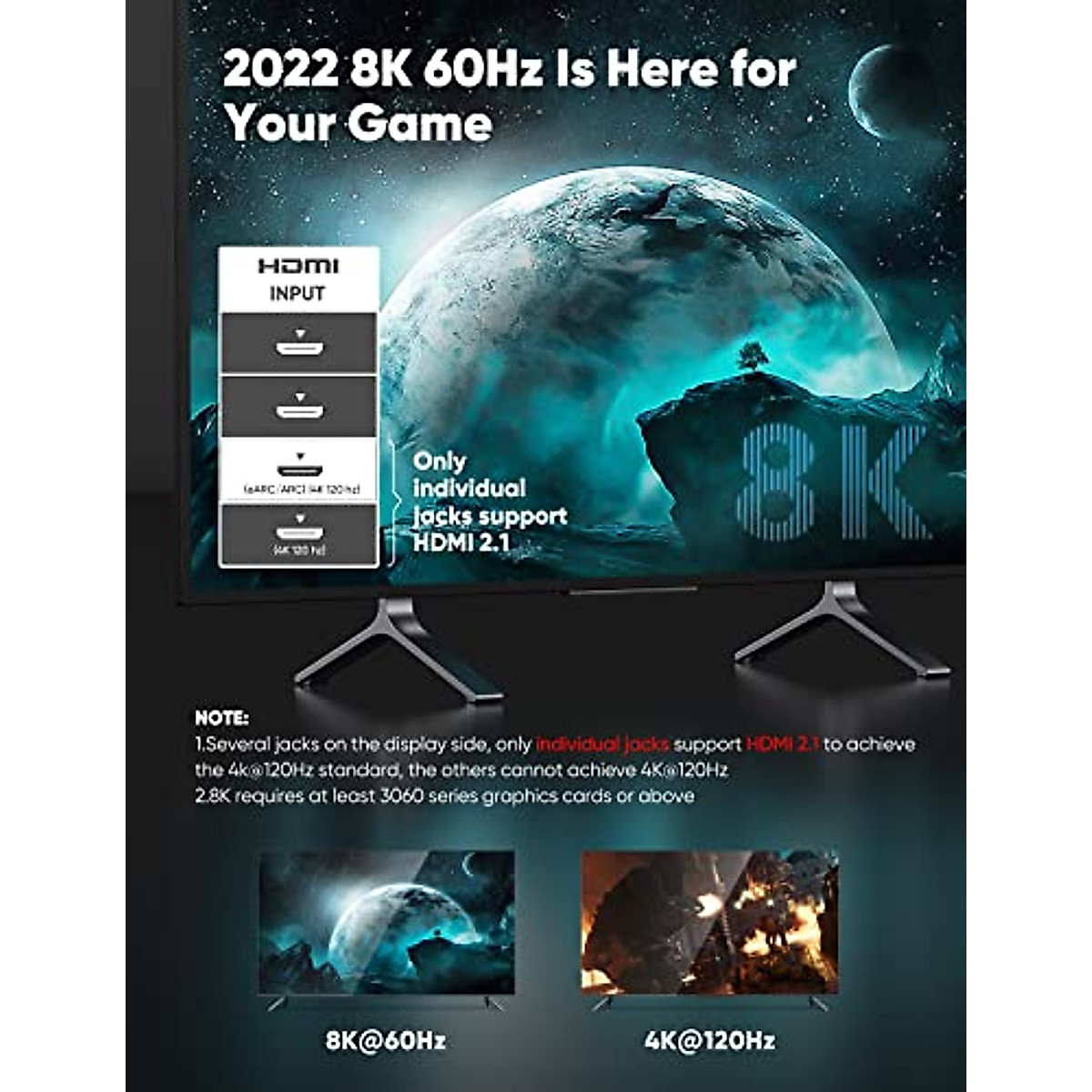 Capshi 8K HDMI Cables 2.1 3.3FT/1M 2 Pack, Short 48Gbps Ultra High Speed HDMI Cord (8K@60HZ, 4K@120HZ, 2K@240HZ) 12Bit, eARC, HDCP 2.2/2.3, Dynamic HDR, QFT VRR for TV PS5 VR Monitor RTX 3090(Black)