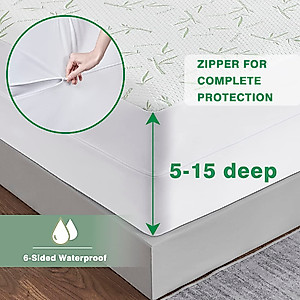 Parkdeny King Mattress Encasement, Waterproof Cooling Rayon from Bamboo, 3D Air Fabric, Breathable, Noiseless, Washable, Fits 5"-15" Deep Mattresses