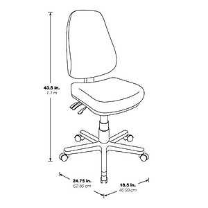 Office Star Ergonomic Dual Function Office Task Chair with Adjustable Padded Back and Built-in Lumbar Support, Armless, Dillon Black Fabric