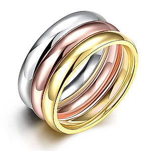 JAJAFOOK Women's 3mm Plain Band Stackable Ring Tri-Colors Stainless Steel Stack Band Rings Set(Pack 3,3mm Size 7)