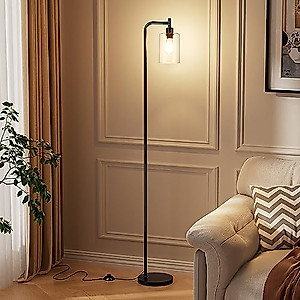 Ziisee Floor Lamps for Living Room - Standing Lamp with Glass Lampshade, Modern Floor Lamp with LED Bulbs, Bright Industrial Floor Lamp for Bedroom, Black Tall Lamp for Office(Light Bulb Included)