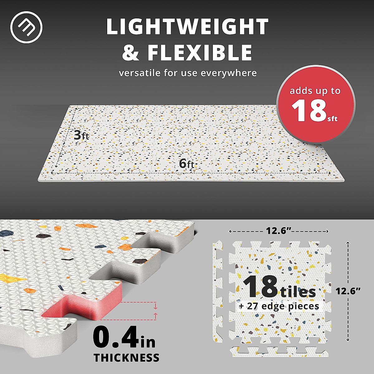 Gym Flooring Set - Interlocking EVA Soft Foam Floor Mat, 18 Pieces Puzzle Rubber Tiles Protective Ground Surface Protection, Play Workout Exercise Mats Underlay Matting Sports Pool Home Fitness Garage