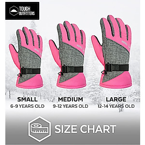 Tough Outdoors Kids Snow Gloves - Kids Ski Gloves & Youth Winter Gloves - Girls, Boys Snow Gloves - Insulated Waterproof Snow Gloves - Cold Weather Youth Ski Gloves - Skiing Gloves for Kids