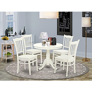 East West Furniture ANGR5-LWH-W 5 Piece Dining Table Set for 4 Includes a Round Kitchen Table with Pedestal and 4 Dining Room Chairs, 36x36 Inch, Linen White