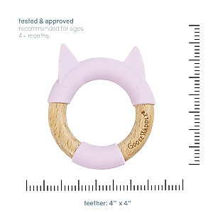 GooseWaddle Luxury Wood Baby Teether, Natural Long Lasting Silicone Teething Toys for Infants Age 4+ Months, Relieve Baby Pain and Sore Gums, BPA Free and Chemical Free (Pink Rabbit)